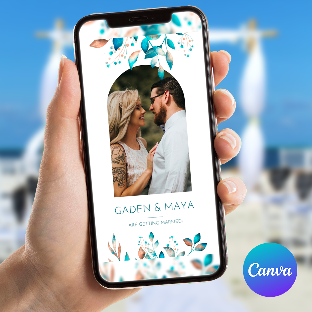 Minimalist Sapphire Leaves Wedding Invitation Video Canva Template ...