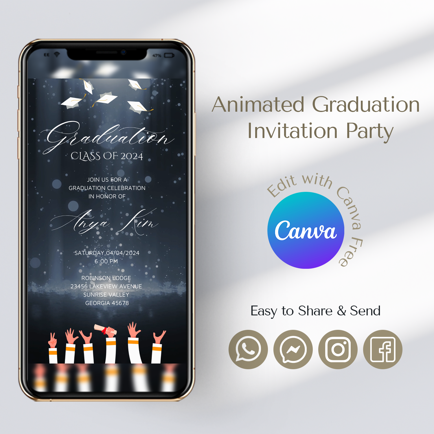 White Envelope Graduation Party Invitation Video Canva Template - Metta ...