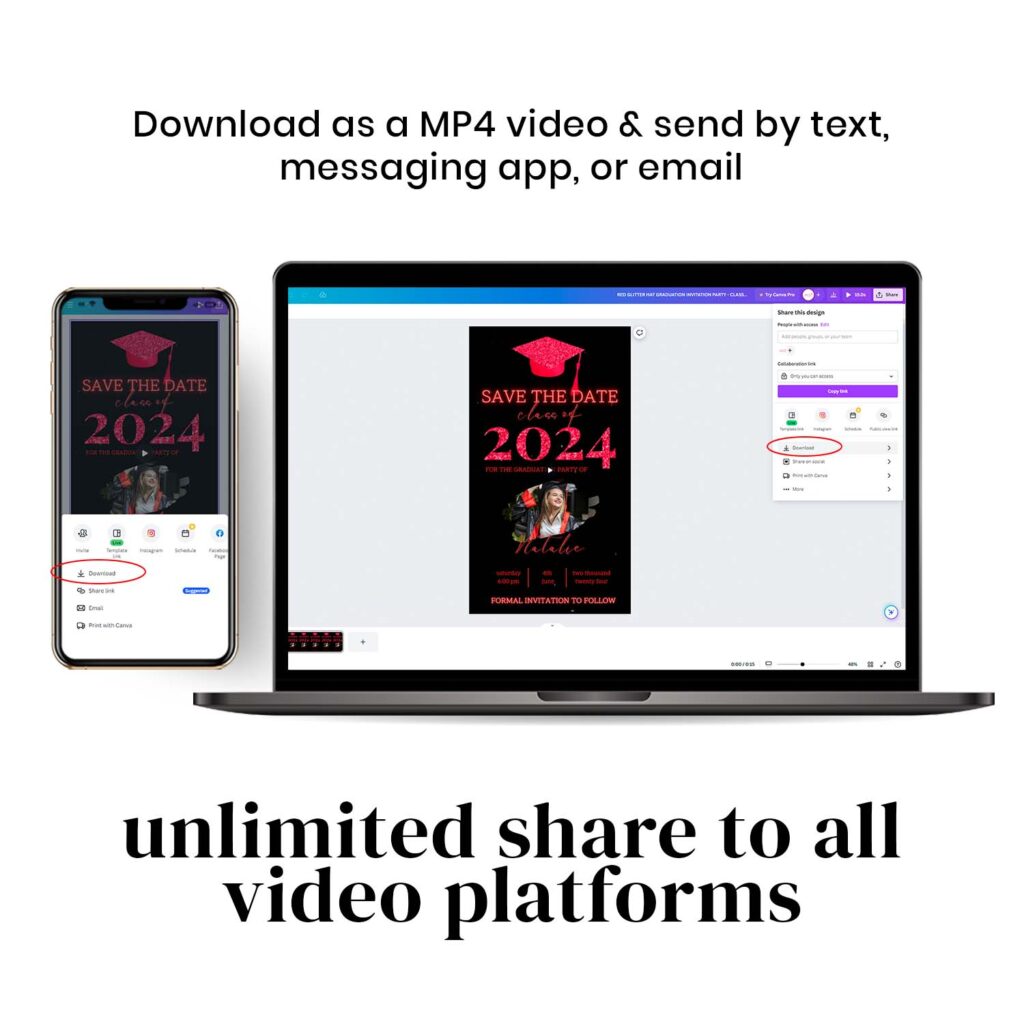 Red Glitter Graduation Party Invitation Video Canva Template - Metta ...