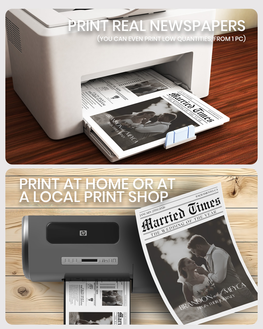 Wedding Newspaper Canva Template with Photo - Metta Invitation